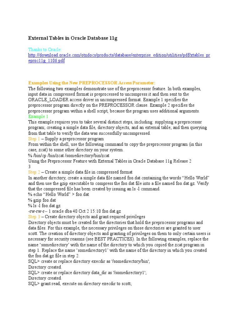 External Tables in Oracle Database 11g | Download Free PDF | Sql | Oracle Database