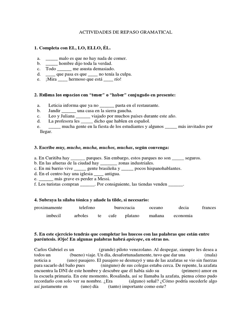 Actividades Repaso Evaluación - Español Básico | PDF