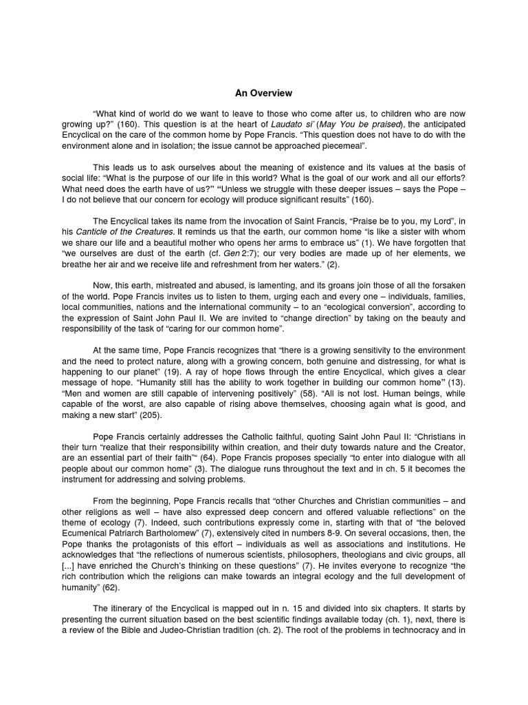 Overview of the Laudato Si | Pope Francis | Religious Belief And Doctrine