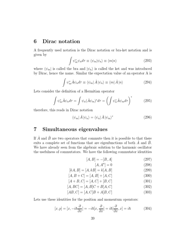 6 Dirac Notation: M N M N | PDF | Hamiltonian (Quantum Mechanics) | Algebra
