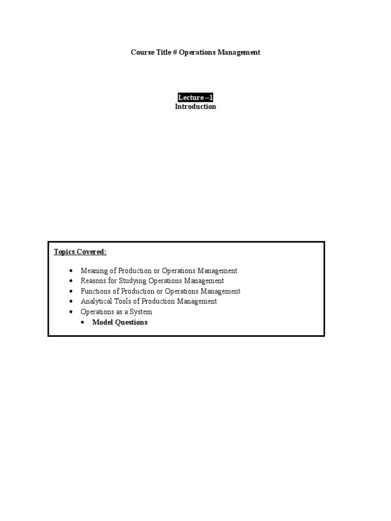 Operations Management Lecture - 1 | Download Free PDF | Operations ...