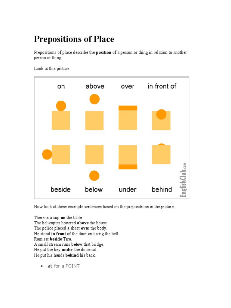Prepositions of Place: at For A POINT | PDF