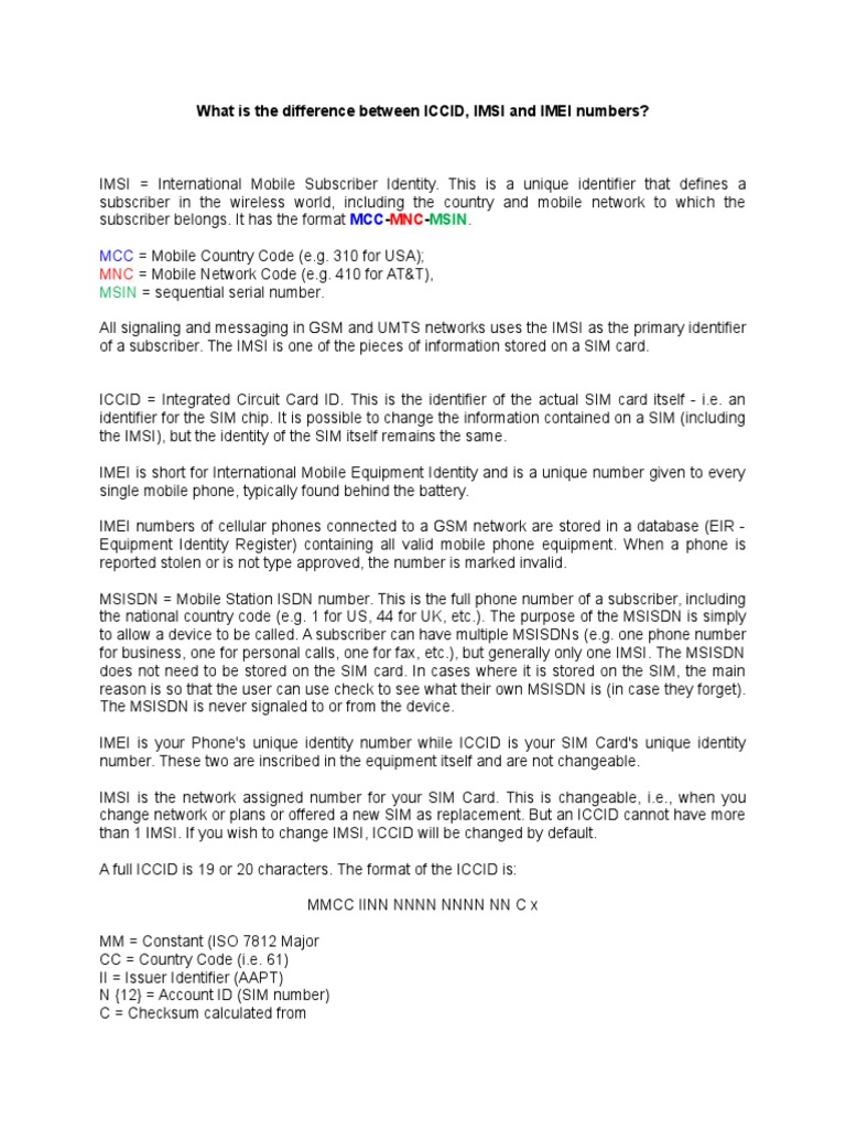 What Is The Difference Between Iccid Imsi And Imei Numbers Pdf