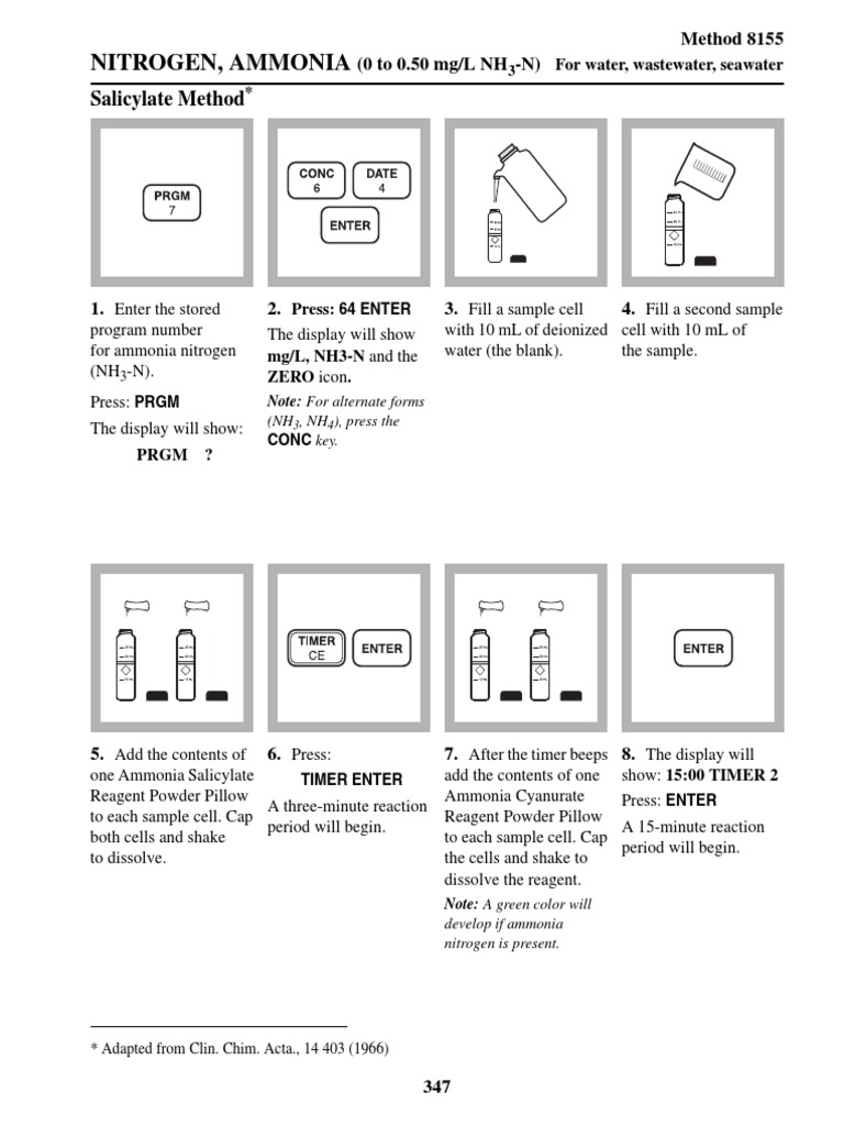 Nitrogen, Ammonia, 0 To 0.50, Salicylate Method 8155, 02-2009, 9th Ed ...