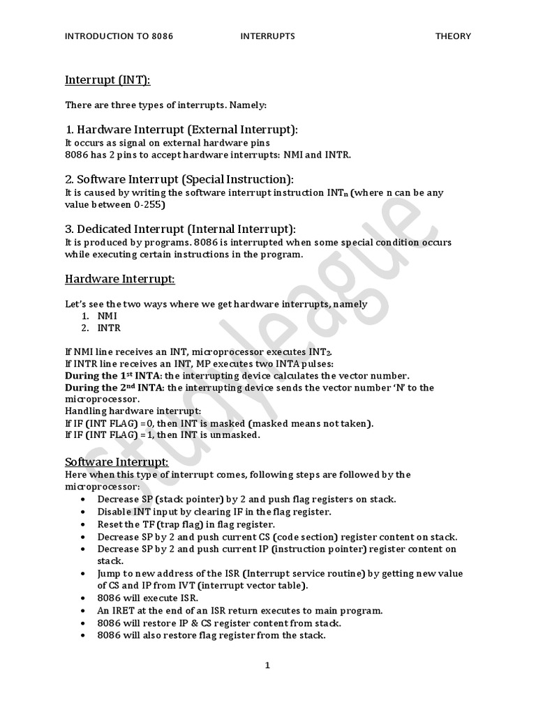 Interrupts in 8086 | PDF | Instruction Set | Computer Architecture Interrupts in 8086 | PDF | Instruction Set | Computer Architecture