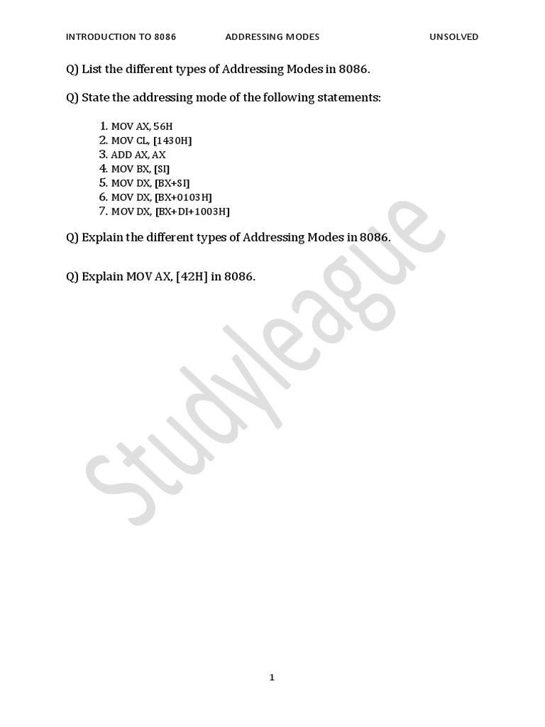 Addressing Modes Unsolved | PDF | Computers