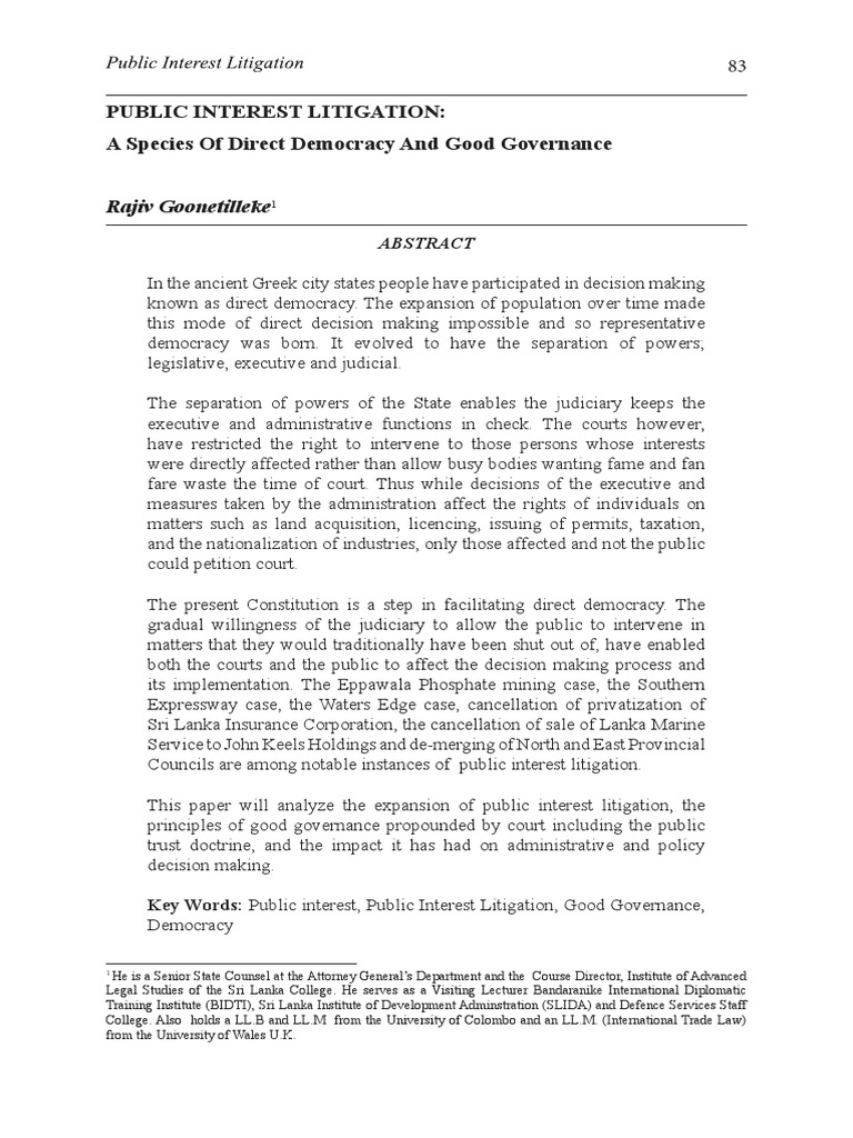 public interest litigation.pdf | Standing (Law) | Democracy | Free 30 ...