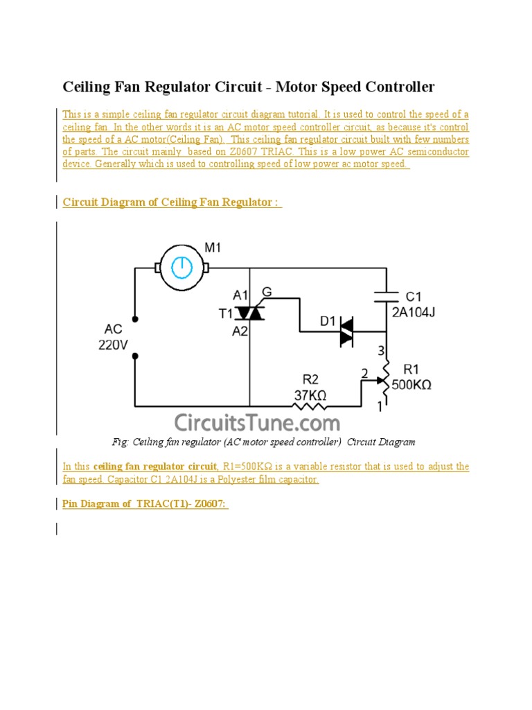 Ceiling Fan Regulator Circuit Diagram | PDF | Capacitor | Electrical ...