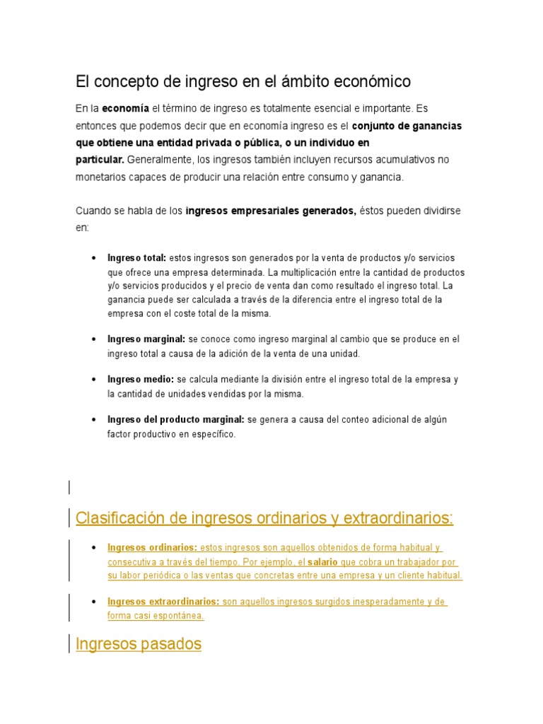 El Concepto de Ingreso en El Ámbito Económico | PDF | Precios ...