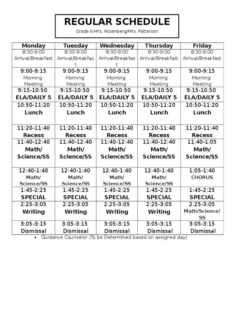 Regular Schedule 2016-2017 | PDF