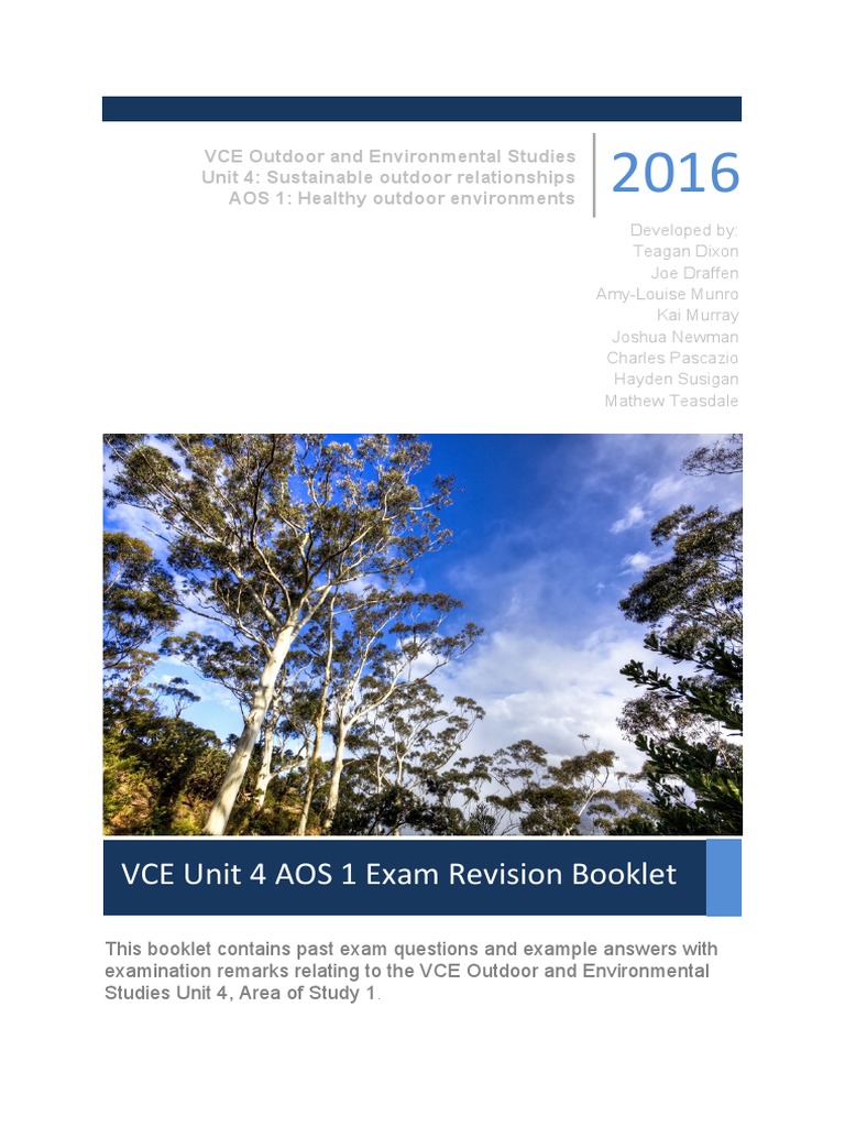 VCE Outdoor Studies Exam Revision Guide | PDF | Sustainability ...
