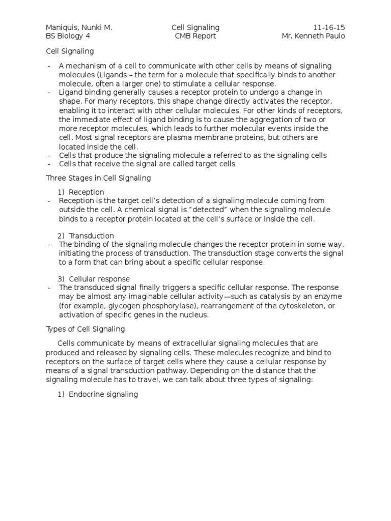 Cell Signaling Write Up | PDF | Cell Signaling | Signal Transduction