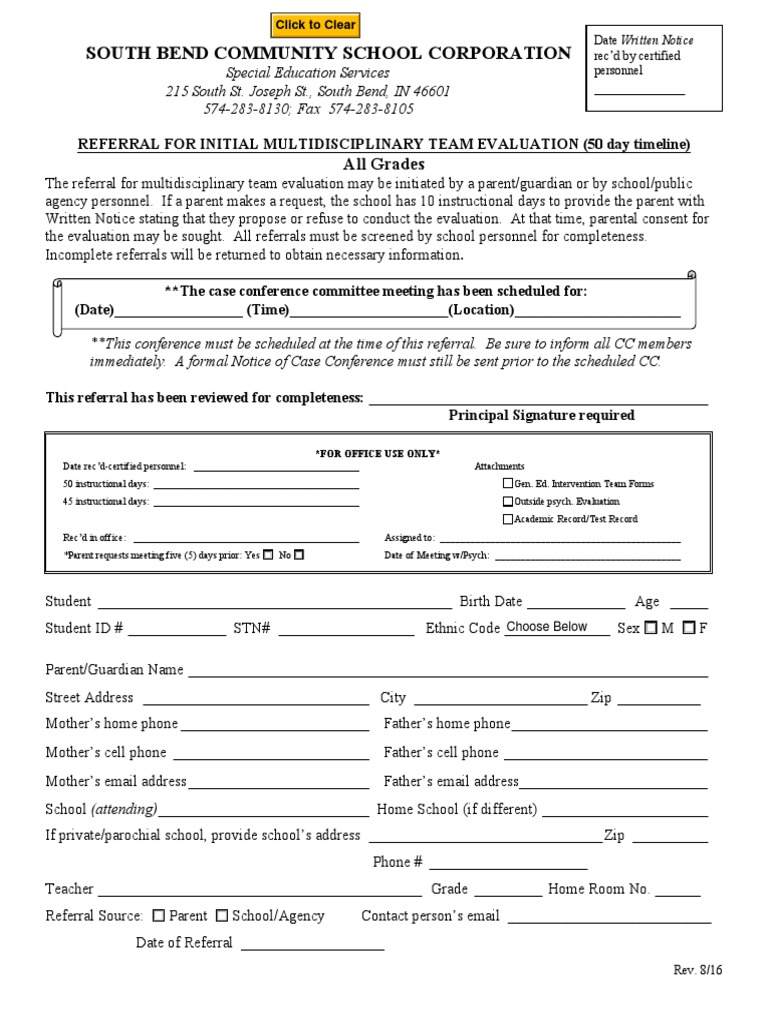 Initial Referral Form 2016 - Fillable | PDF | Speech Language Pathology ...