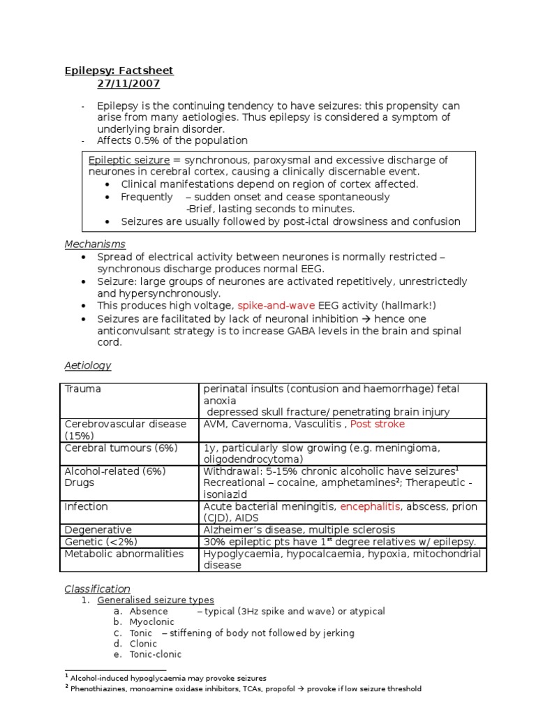 Epilepsy Notes | Epilepsy | Disorders Causing Seizures