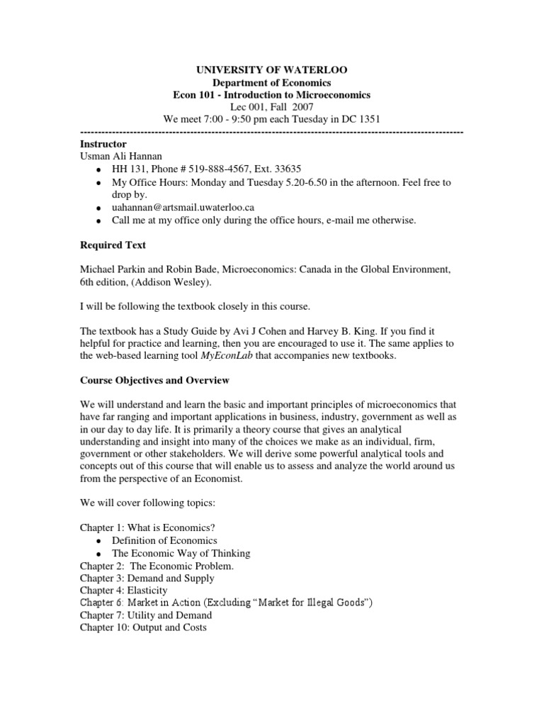 Econ 101-Introduction To Microeconomics - Course Syllabus | PDF ...