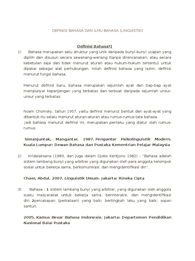 Definisi Bahasa Dan Ilmu Bahasa | PDF