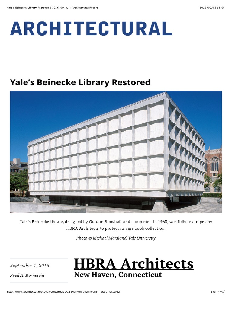 Yale's Beinecke Library Restored - 2016-09-01 - Architectural Record ...