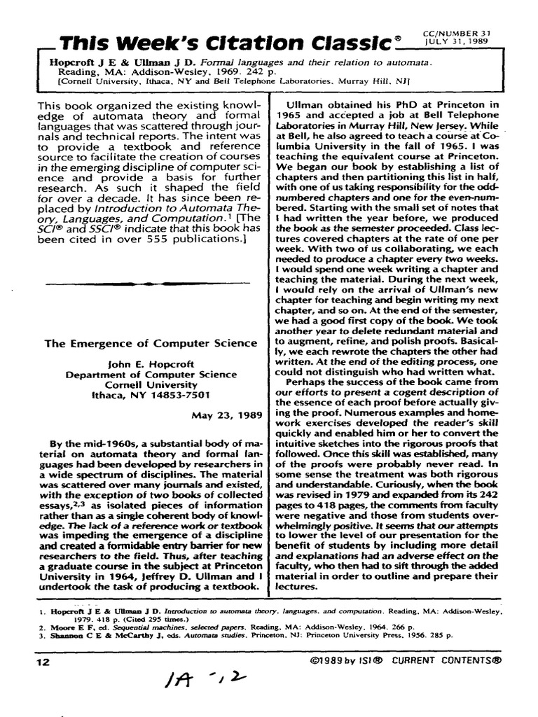 Citation Classic Ullman | PDF | Science | Epistemology