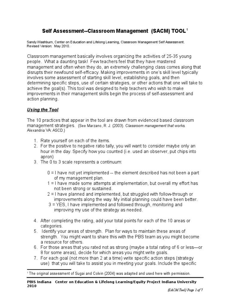 Classroom MGT Self Assess | PDF | Classroom Management | Reinforcement