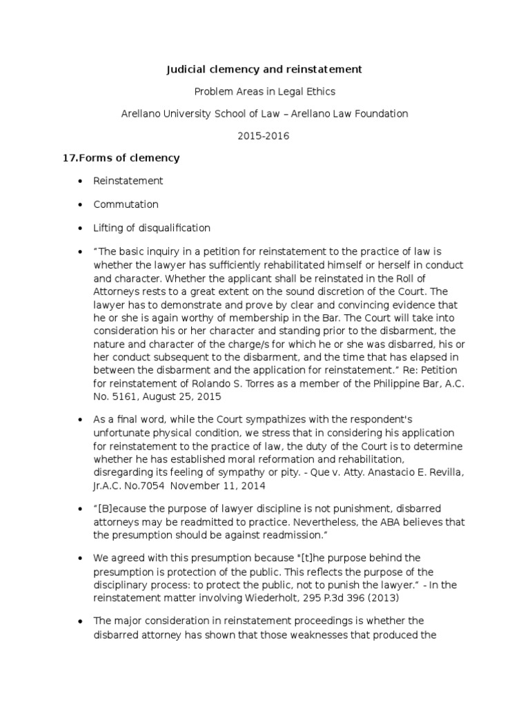 Judicial Clemency and Reinstatement | PDF | Pardon | Disbarment