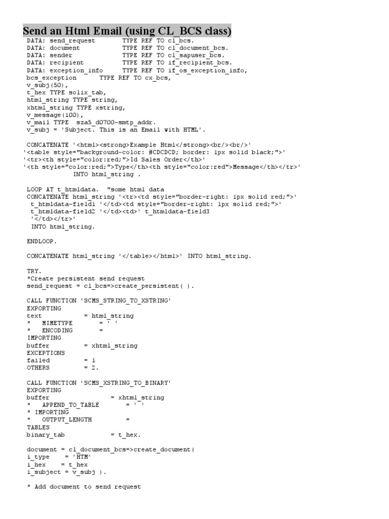 Send An HTML Email Using CL - BCS Class | PDF | Html Element | Html