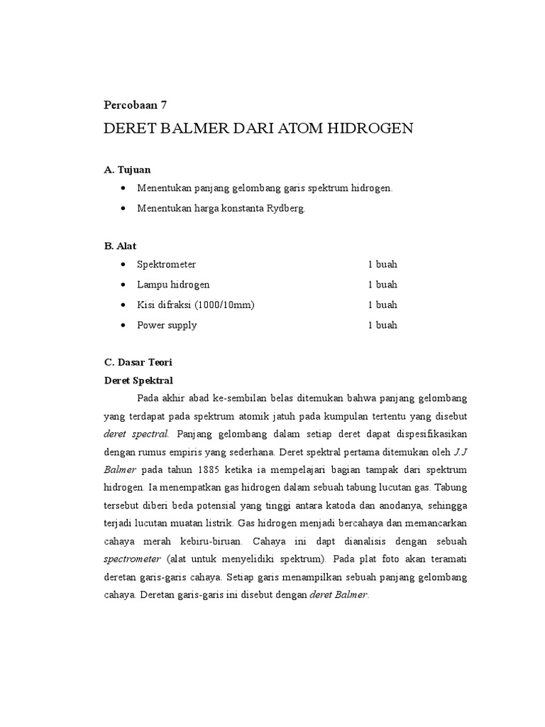 Deret Balmer dan Tetapan Rydberg | PDF