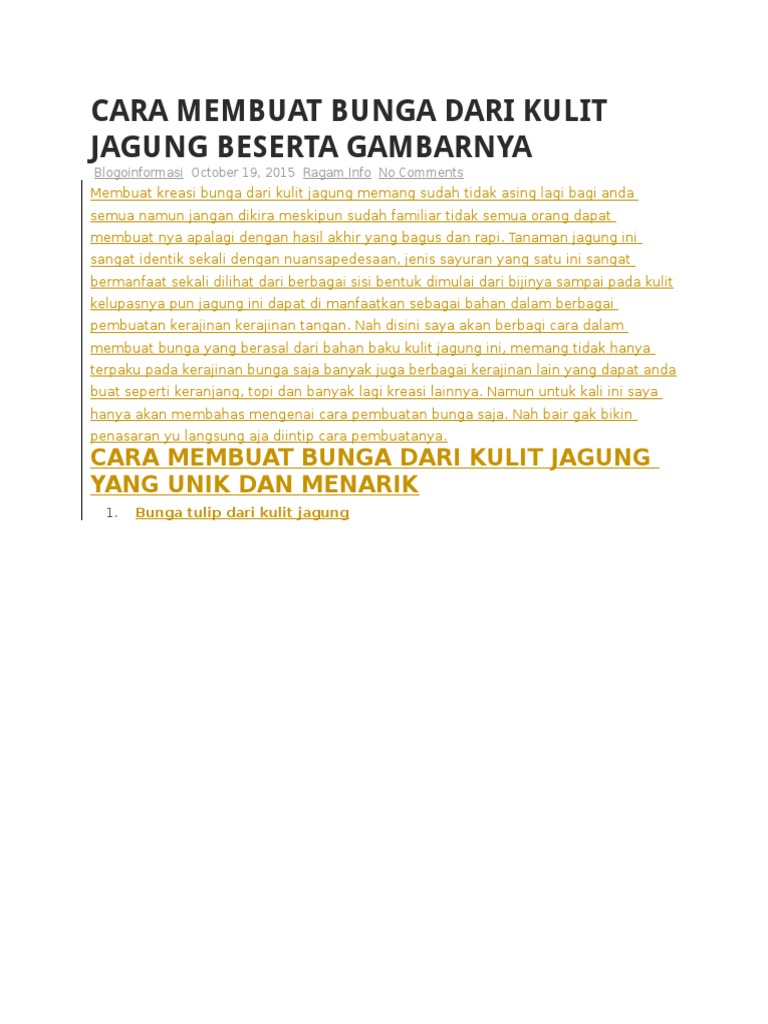 Cara Membuat Bunga Dari Kulit Jagung Beserta Gambarnya Pdf