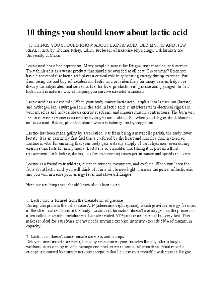 10 Things You Should Know About Lactic Acid | PDF | Lactic Acid | Glycogen