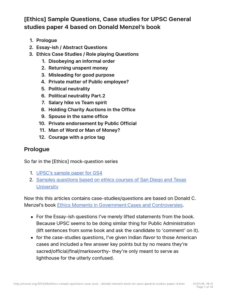 Ethics Case Studies With Sample Answers - Mrunal - 2 | PDF | Bus ...