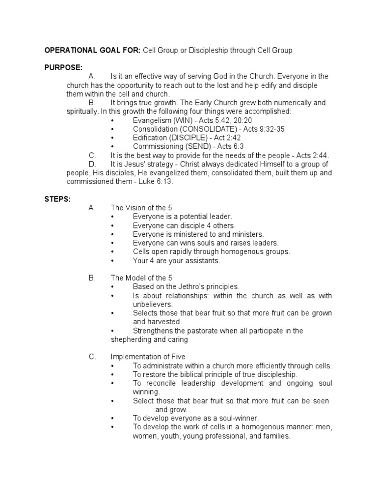 OPERATIONAL GOAL FOR: Cell Group or Discipleship Through Cell Group ...