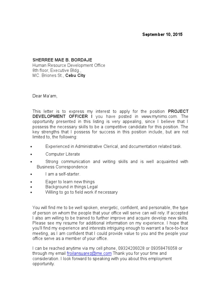 Application Letter City Hall (Planning Officer 1) | PDF