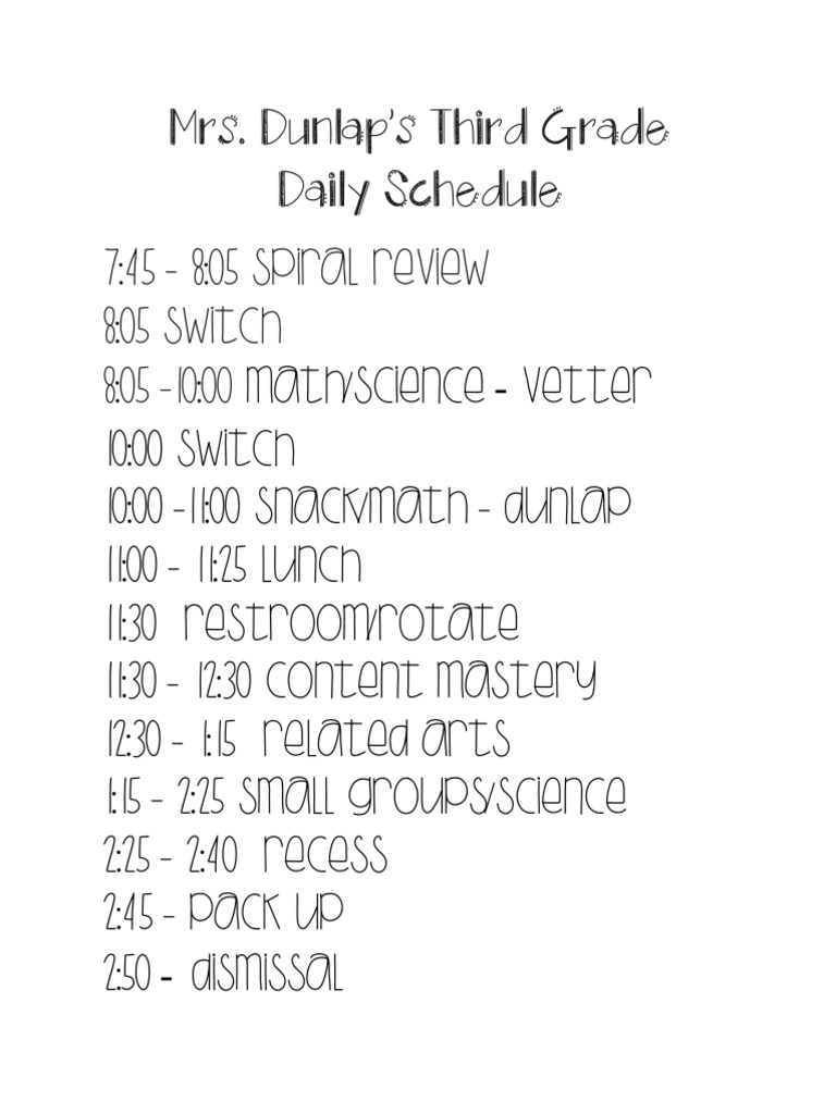 Third Grade Daily Schedule | PDF