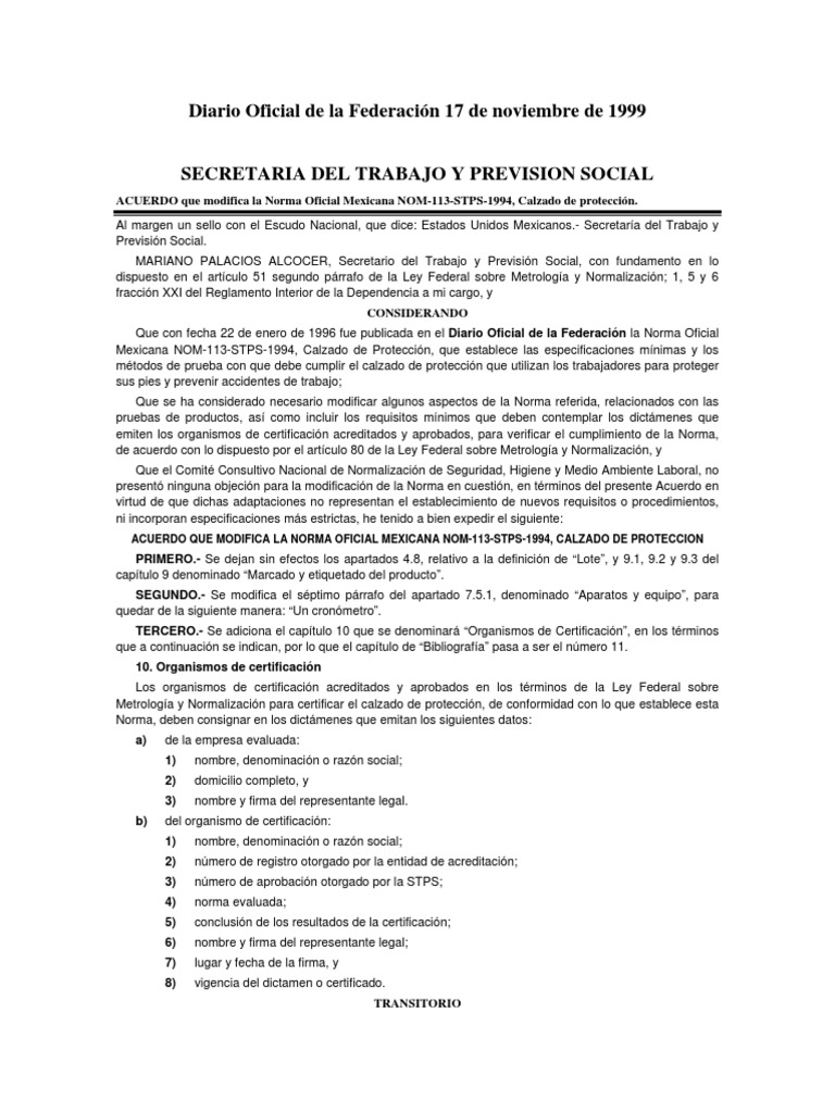 NOM 113 Modificacion PDF | PDF | Seguridad Social | México