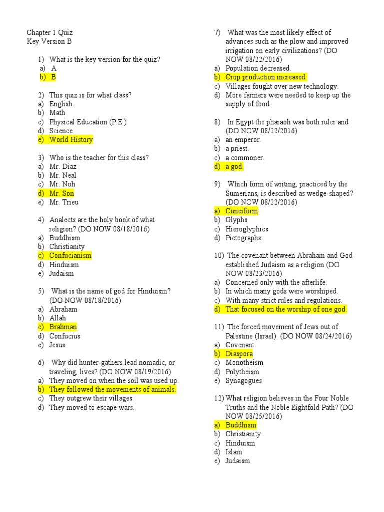 World History Chapter 1 Quiz Correction B | PDF | Geography | Map