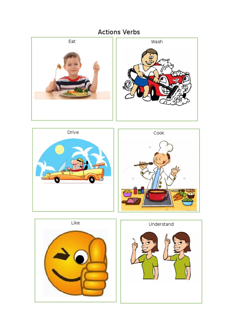 Actions Verbs: Wash Eat | PDF