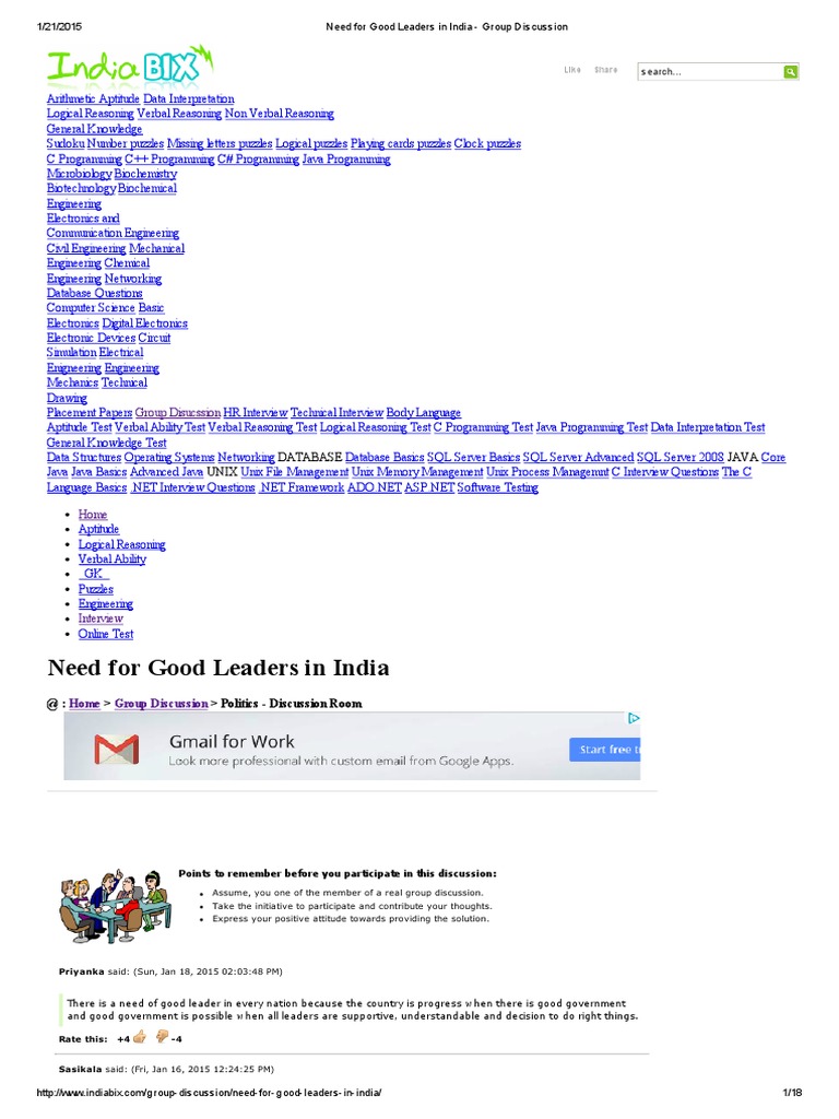 Need For Good Leaders in India - Group Discussion | PDF | Leadership ...