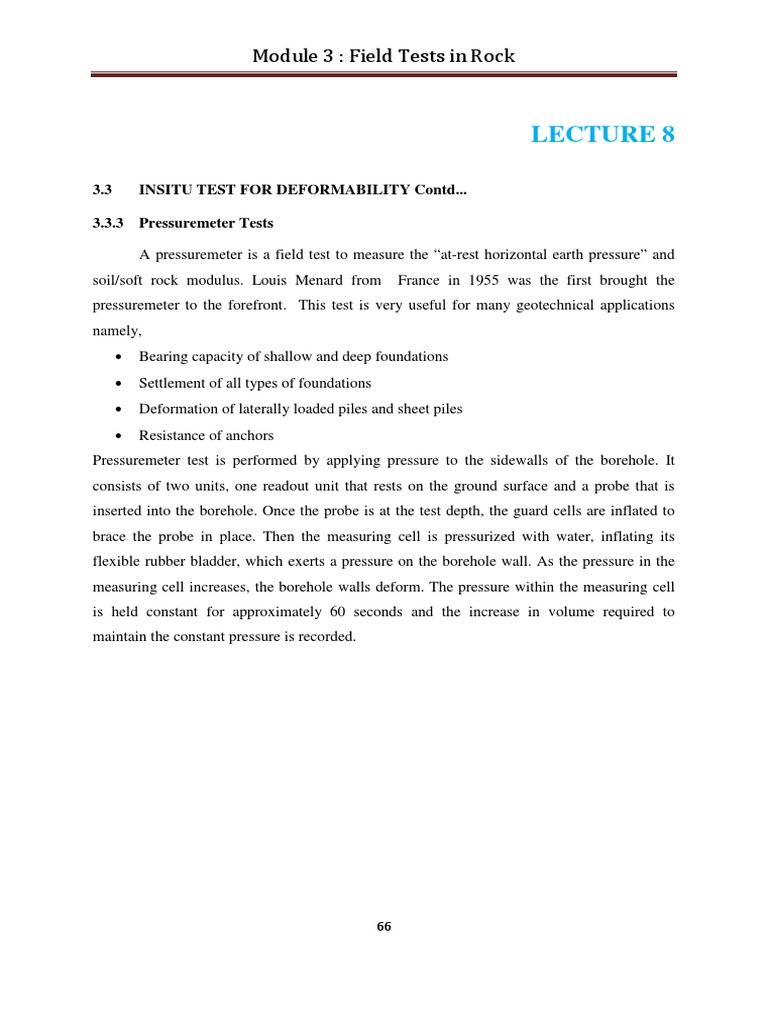 Module 3: Field Tests in Rock: 3.3 Insitu Test For Deformability Contd ...