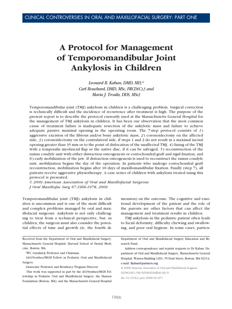 Kaban 2009 TMJ ANKYLOSIS | PDF | Oral And Maxillofacial Surgery | Human ...