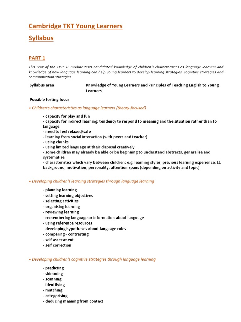TKT Young Learners Syllabus | PDF | Attention | Language Acquisition