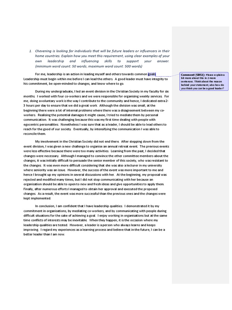 Leadership Essay Example | PDF | Leadership | Reason