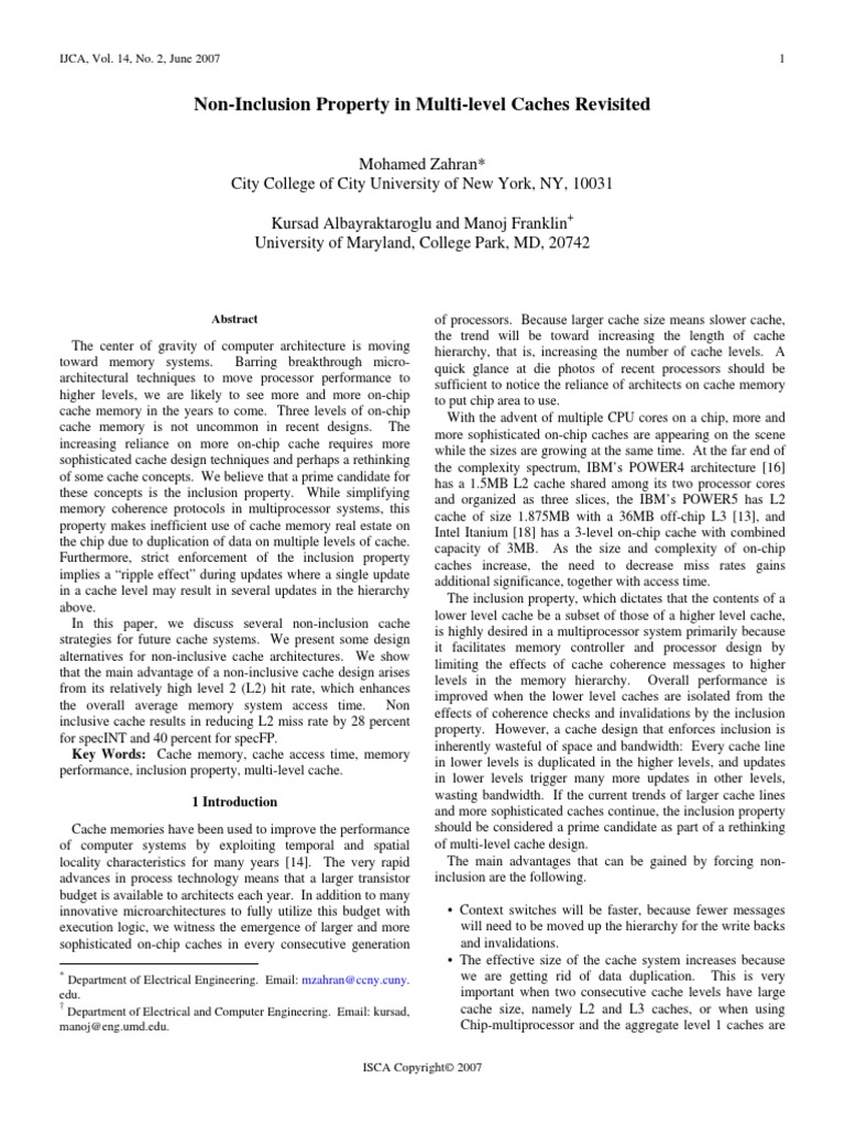 Non Inclusive Caches | Download Free PDF | Cpu Cache | Central Processing Unit