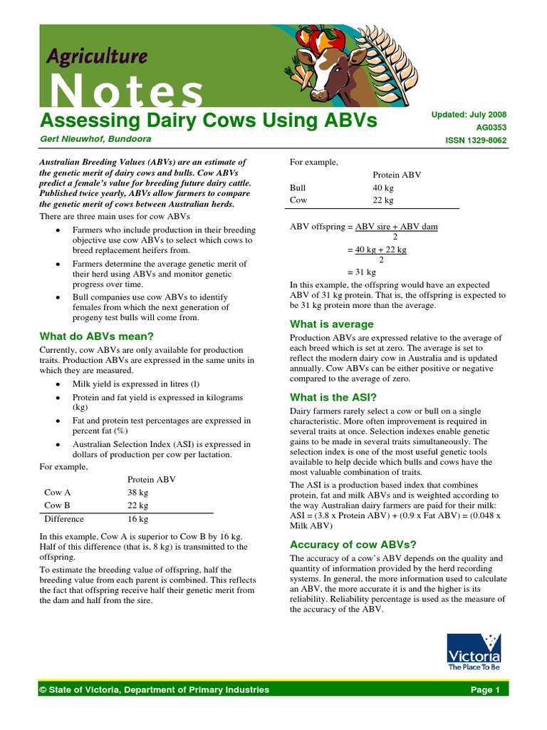 Assessing Dairy Cows Using ABVs | PDF