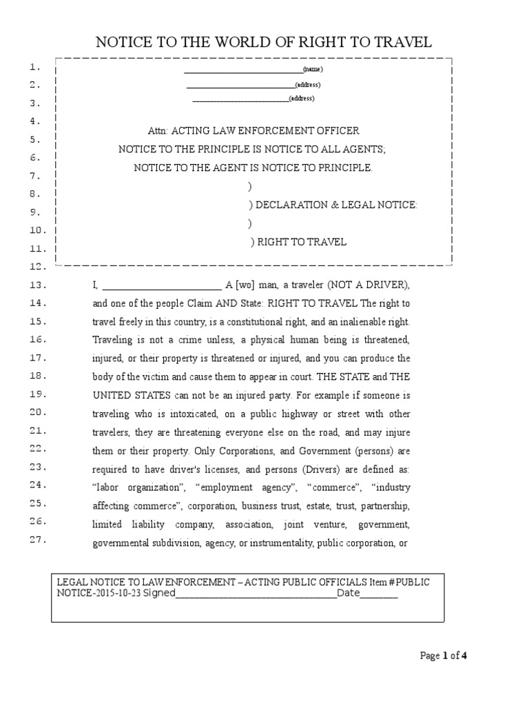 Declaration of Right to Travel | PDF | Natural And Legal Rights ...