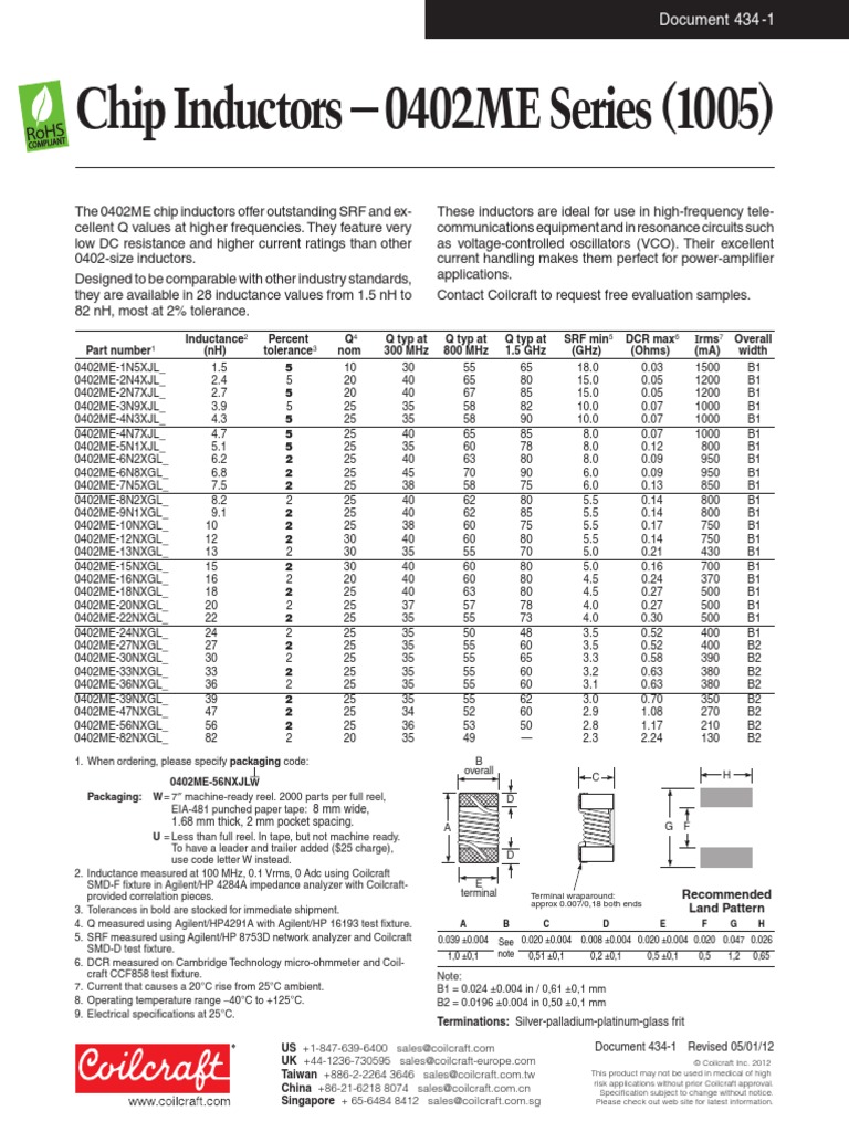 Chip Inductors - 0402ME Series (1005) | Download Free PDF | Inductor ...