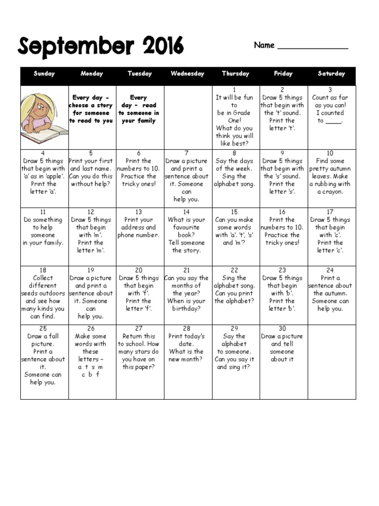 Septemberhomeworkcalendar | PDF