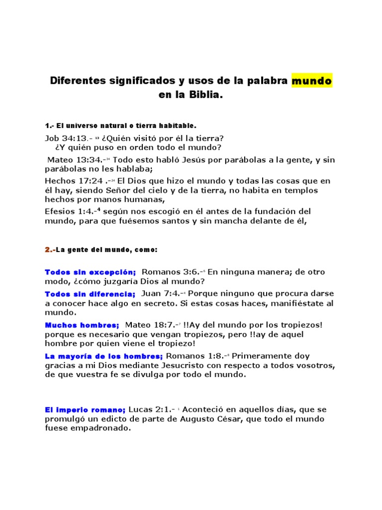 Significados de "mundo" en la Biblia | PDF | Jesús | Salvación