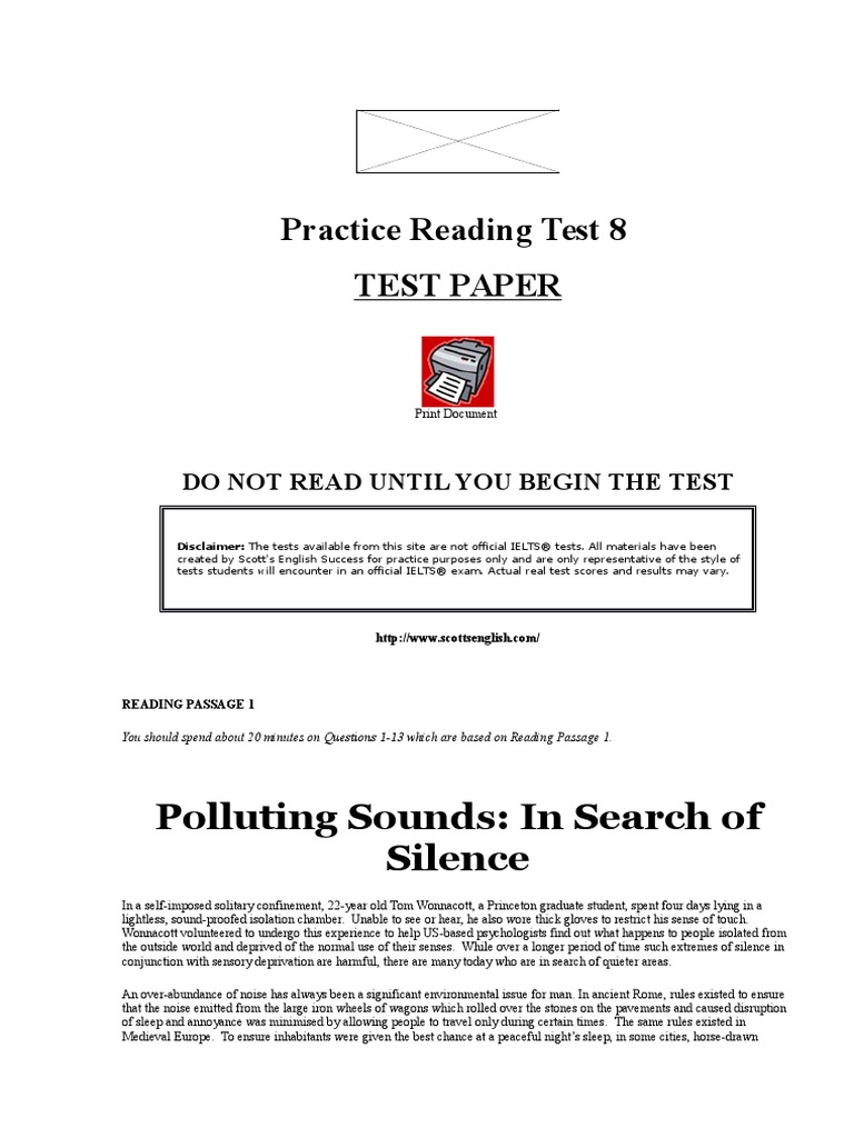 Practice Reading Test 8 | Download Free PDF | Language Acquisition ...