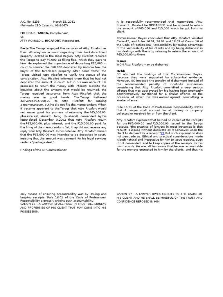 Tarog V Ricafort | PDF | Disbarment | Lawyer
