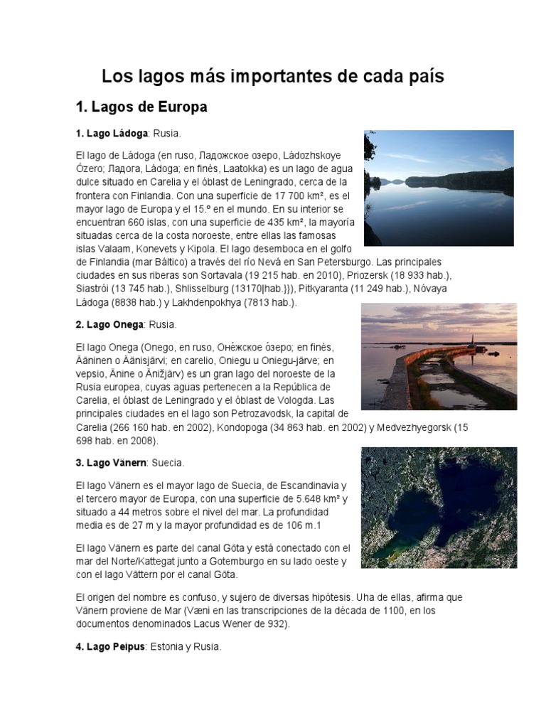 Los Lagos Más Importantes de Cada País | PDF | Lago Erie | Biomas acuáticos
