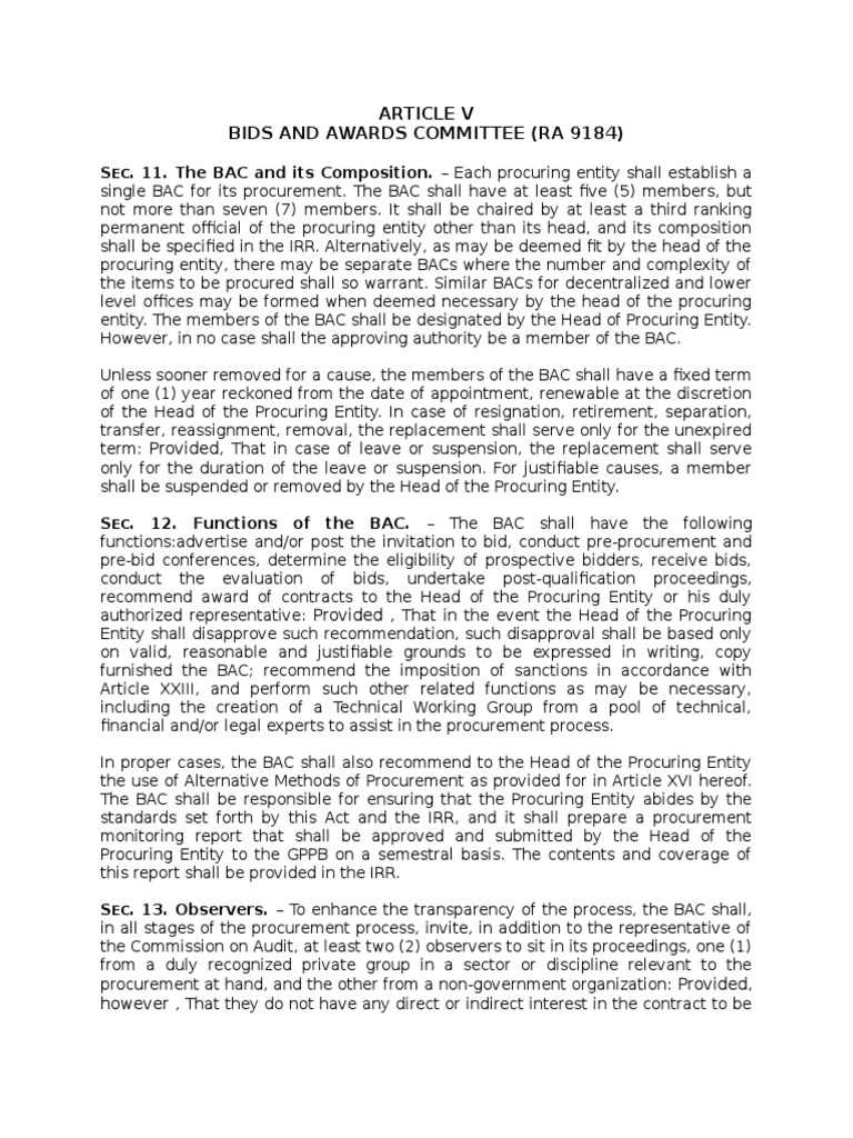 Article V Bac Notes From The Law | PDF | Procurement | Public Sphere